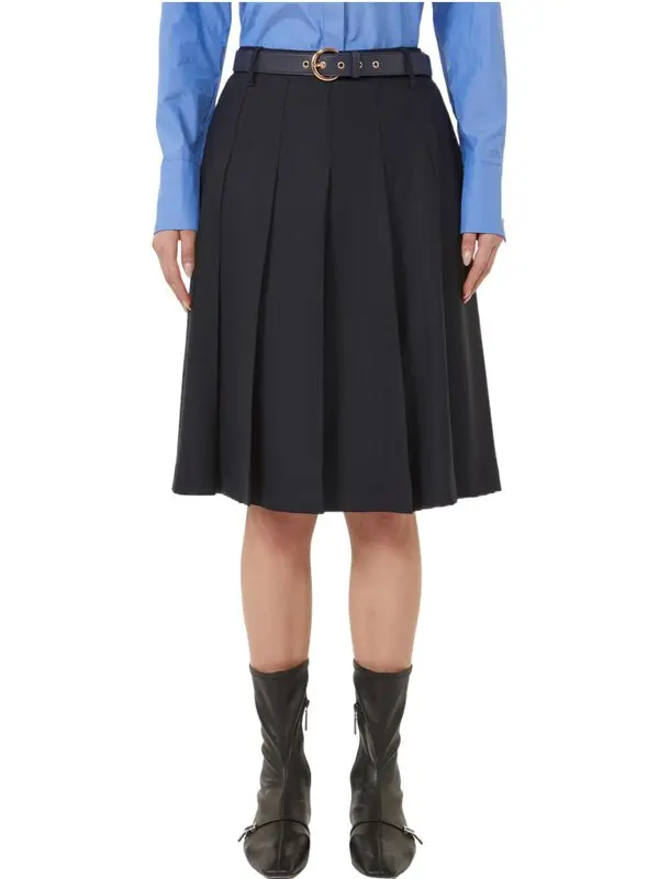 Max Mara Pleated Wool Midi Skirt - Black