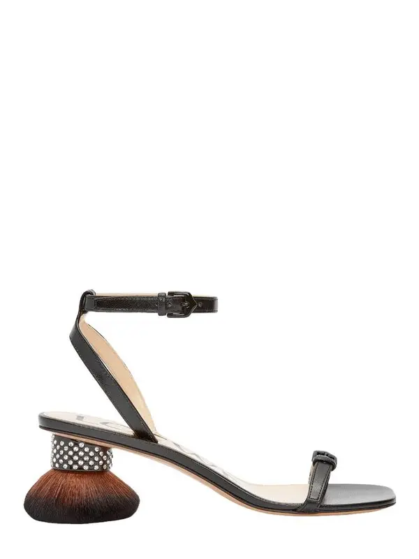 Loewe Petal Brush Heel Sandals In Lambskin - Black
