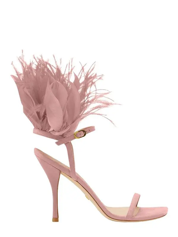STUART WEITZMAN Feather Embellished High-heeled Sandals - Nude