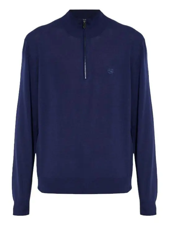Etro Logo Embroidered Half-zip Sweater - Blue