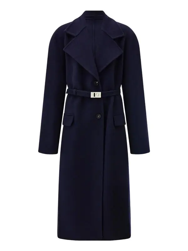 FERRAGAMO Single-breasted Coat With Hug Buckle - Navy Blue