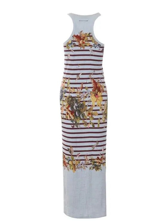 JEAN PAUL GAULTIER Striped Floral Knit Maxi Dress - Gray