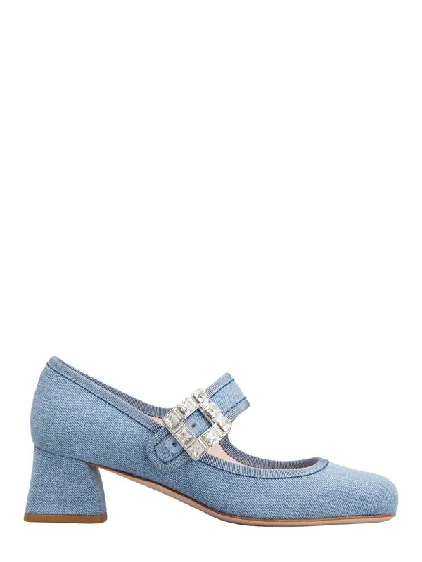 ROGER VIVIER Très Vivier Strass Buckle Babies Denim Pumps - Light Blue