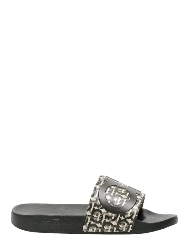 FERRAGAMO Gancini Pattern Slides - Black