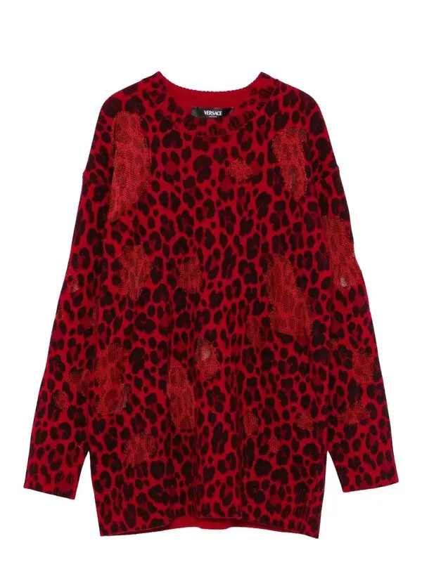 Versace Leopard Print Semi-sheer Panelled Jumper - Red