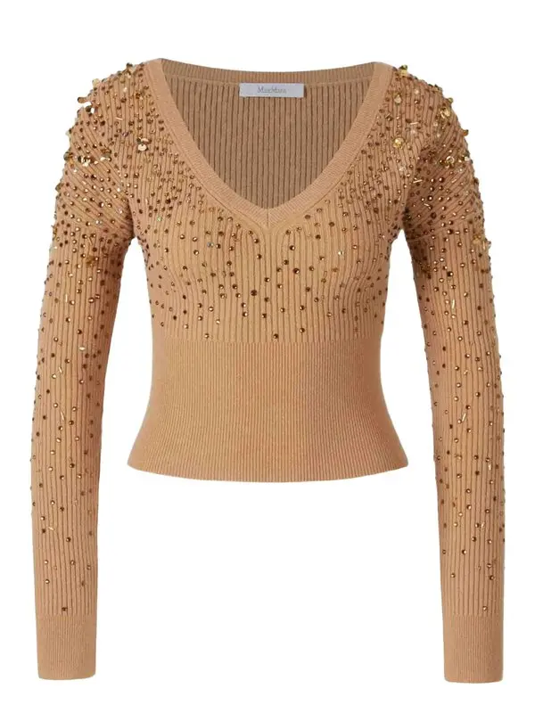 Max Mara Embellished V-neck Pullover - Nude