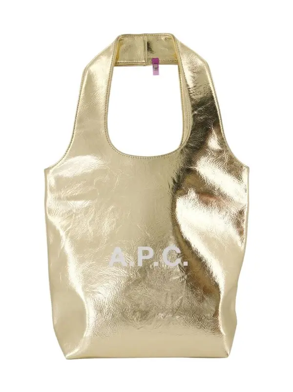 A.p.c. Logo Printed Metallic Effect Tote Bag - Golden
