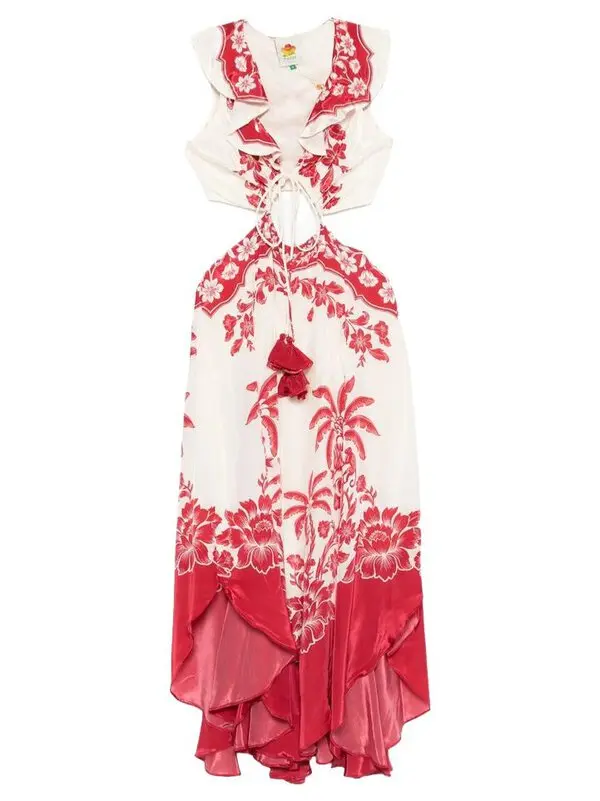 Farm Rio Floral Pattern Cut-out Maxi Dress - Red