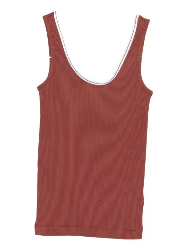 Brunello Cucinelli Sleeveless Ribbed Knit Top With Trim - Red