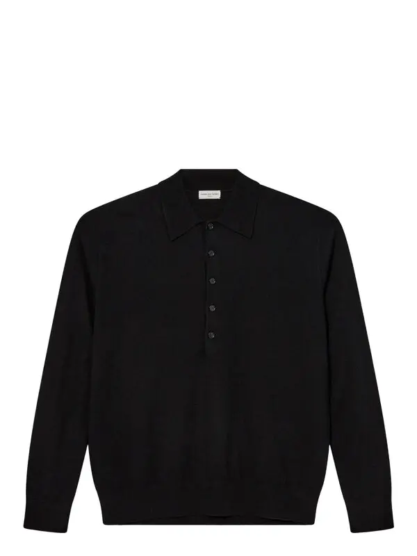 Dries Van Noten Long-sleeved Polo Sweater With Logo - Black