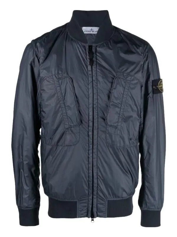 Stone Island Logo Patch Zip-up Bomber Jacket - Blue