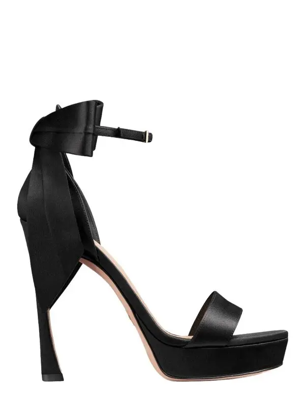 Dior Satin Platform Sandals With Bow Detail - Black