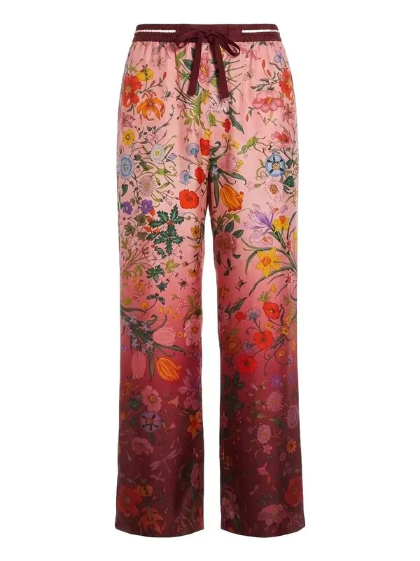 Gucci Printed Silk Wide Leg Pants - Pink Red