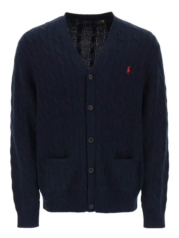 Polo Ralph Lauren V-neck Long-sleeved Cardigan With Embroidered Pony - Black