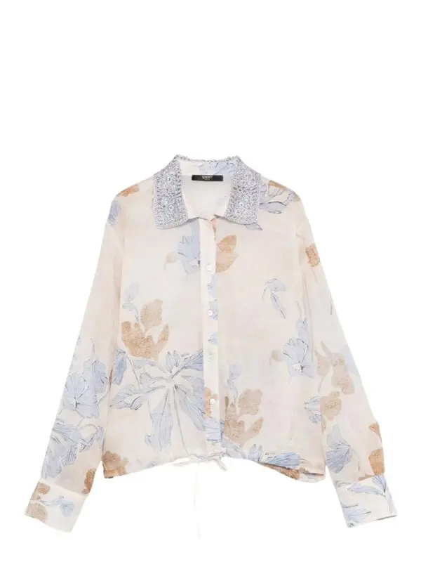 Seventy Floral Crocheted Collar Top - White