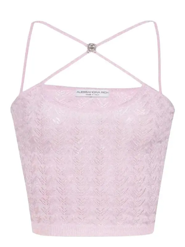 Alessandra Rich Halterneck Sleeveless Knitted Cropped Top - Purple