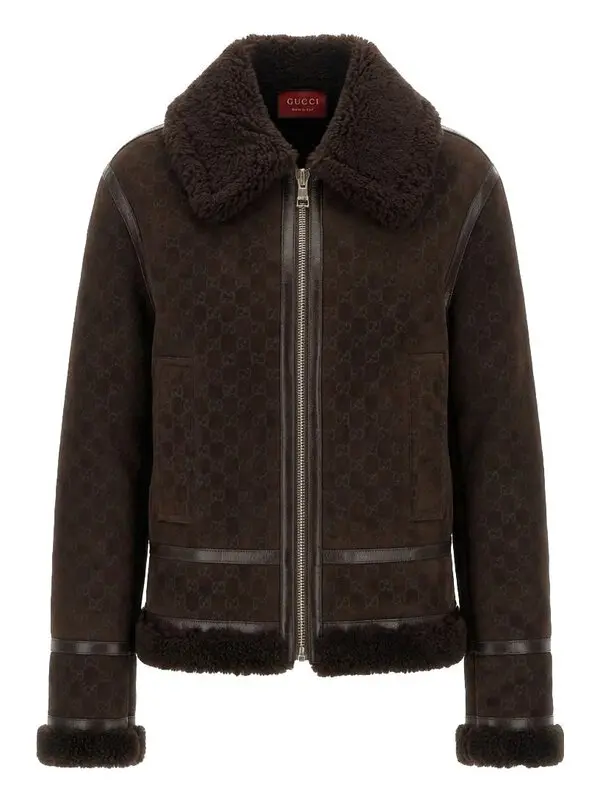 Gucci Gg Shearling Aviator Jacket - Brown