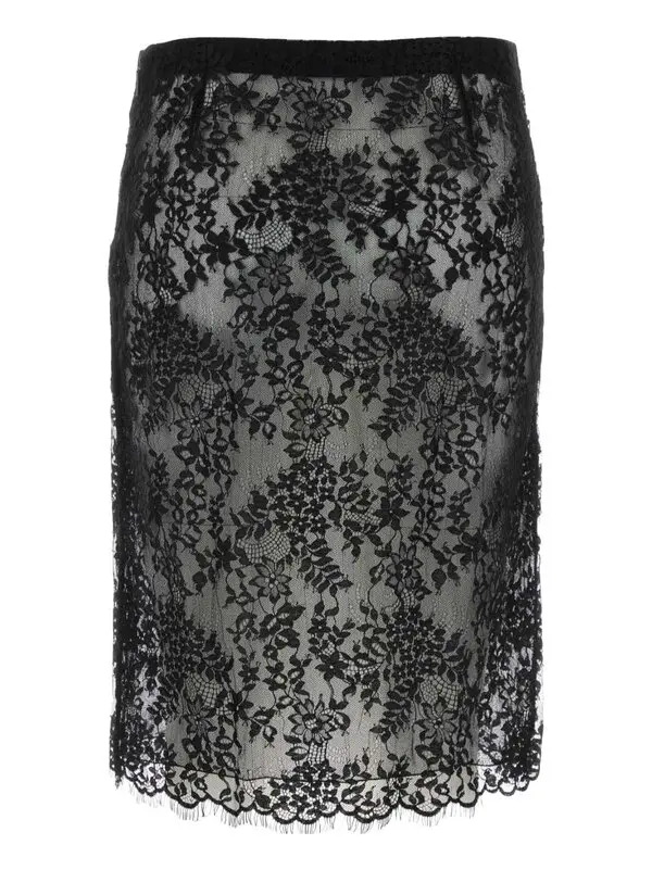 Saint Laurent Lace Midi Skirt - Black