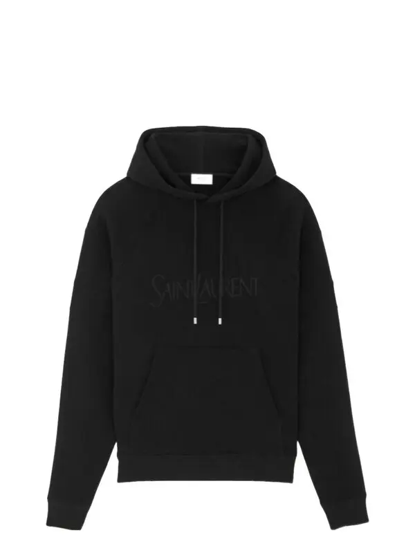 Saint Laurent Logo Embroidered Drawstring Hoodie - Black