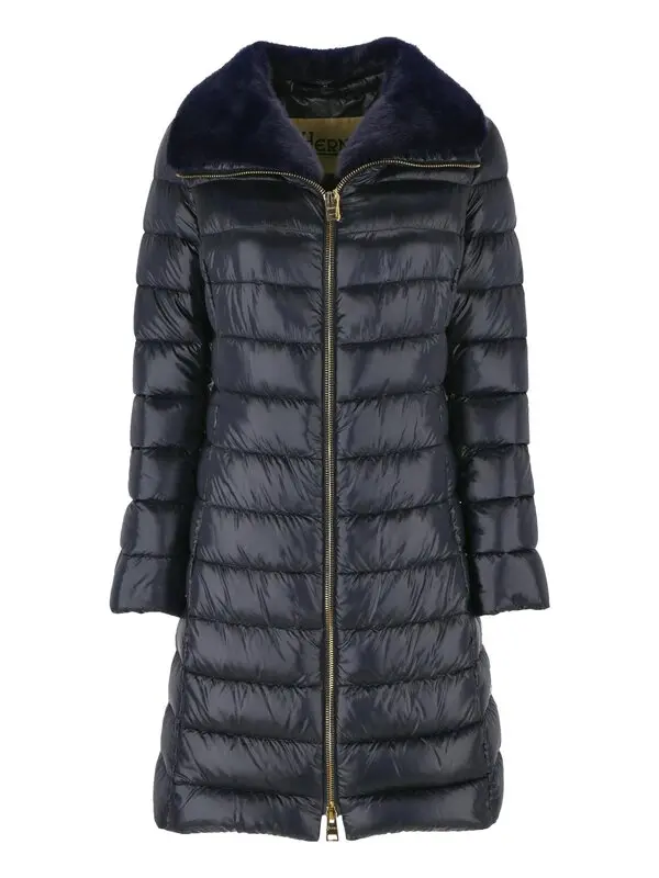 Herno Quilted Down Coat With Logo Plaque - Blue Navy