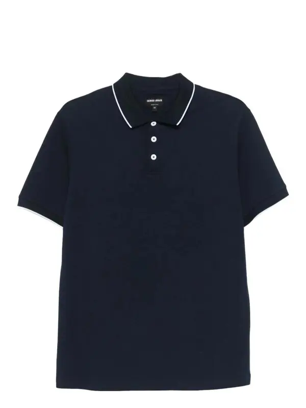 Giorgio Armani Button Detailed Short-sleeved Polo Shirt - Navy Blue