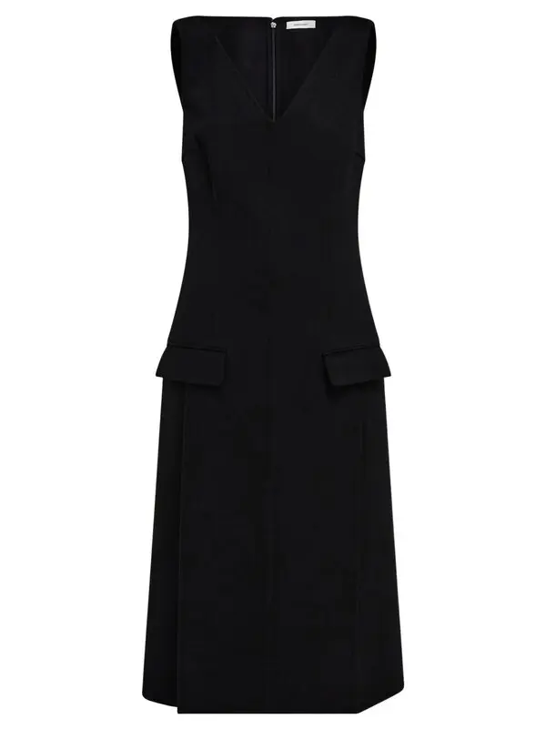 FERRAGAMO Sleeveless V-neck Dress With Flap Pockets And Slit - Black