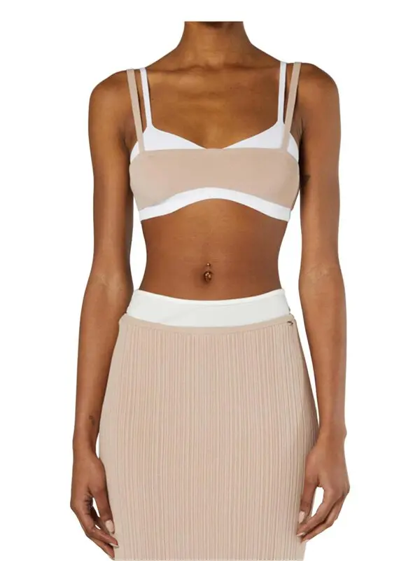 DIESEL® M-zelda Ribbed Knit Layered Bra Top - Brown