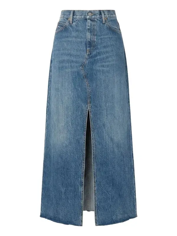 Gucci Horsebit Detail Denim Maxi Skirt - Blue