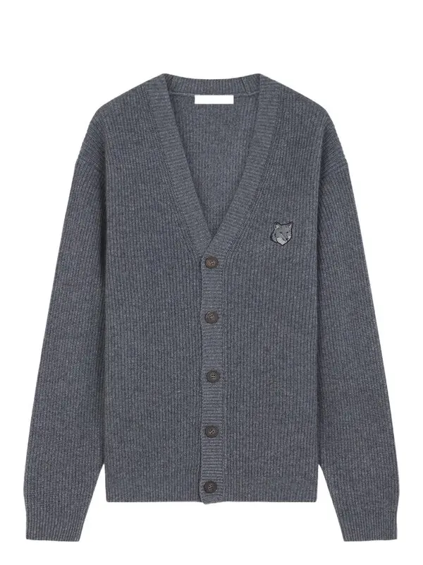 Maison Kitsuné Bold Fox Head Patch Knitted Cardigan - Medium Gray Mixed Color