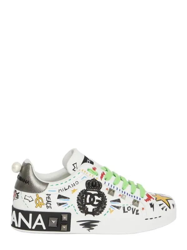 Dolce & Gabbana Graffiti Printed Lace-up Sneakers - White