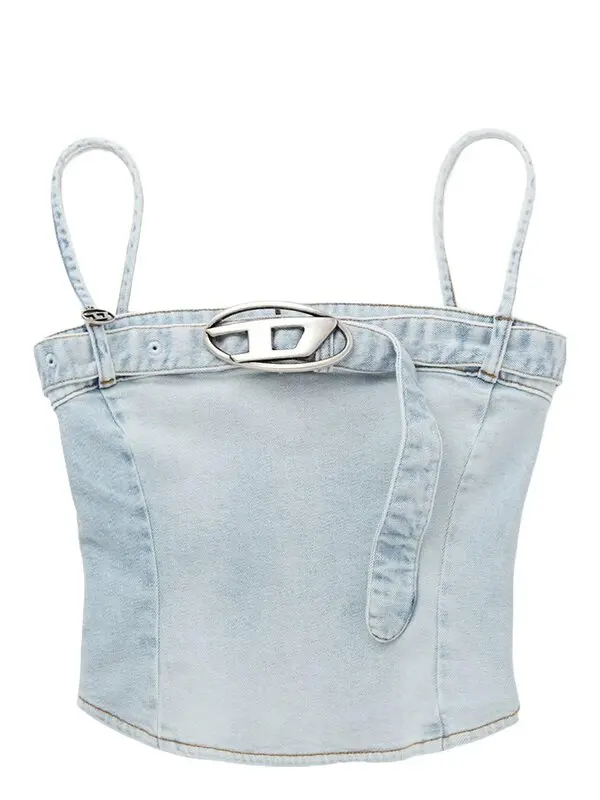 DIESEL® De-lucy Logo Plaque Denim Tank Top - Blue