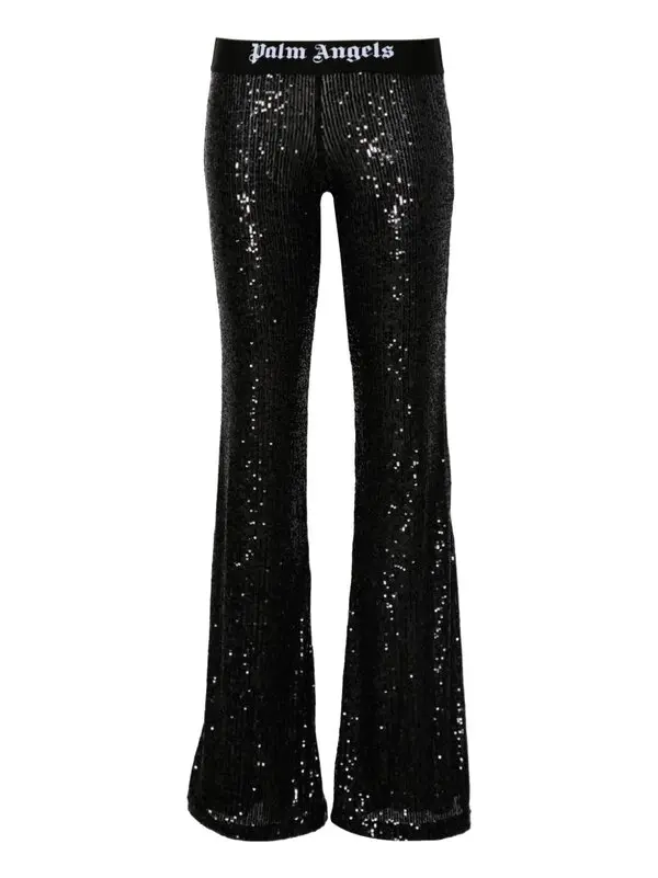Palm Angels Sequin Logo Tape Trousers - Black