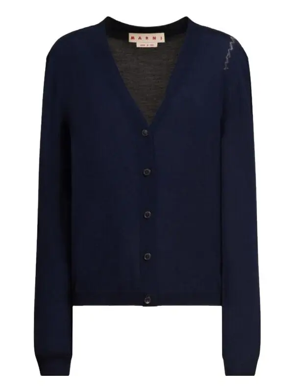 Marni Logo Embroidered Knit Cardigan - Blue