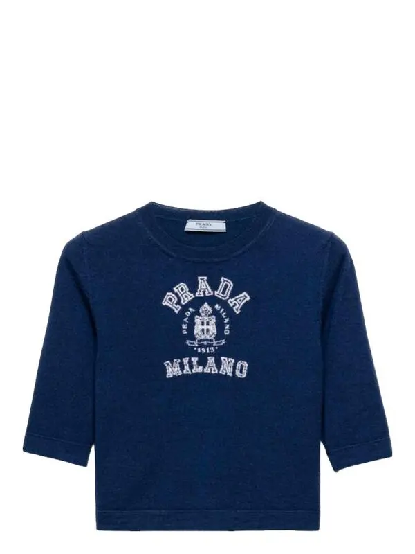 Prada Logo Detailed Crewneck Jumper - Navy