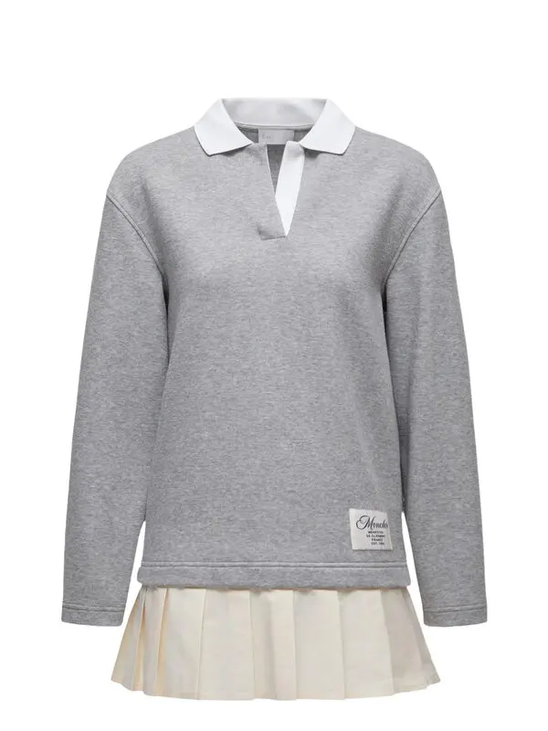 Moncler Pleated Logo Patch Long-sleeved Polo Dress - No