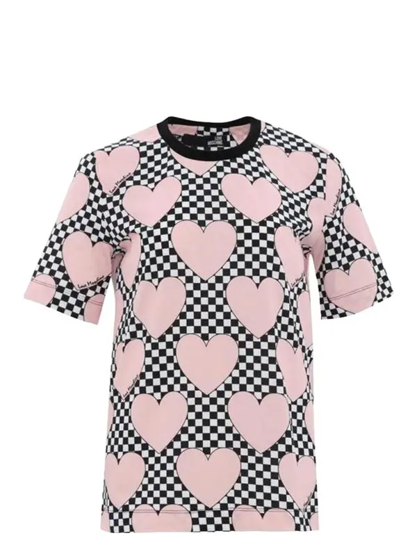 Moschino Checkered Love Print T-shirt - Pink