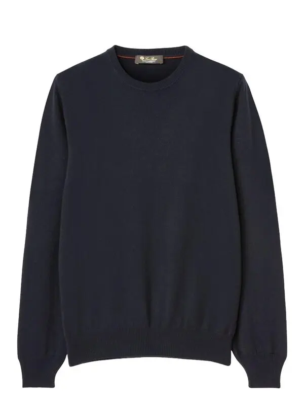 Loro Piana Cashmere Pullover With Ribbed Detailing - Navy Blue