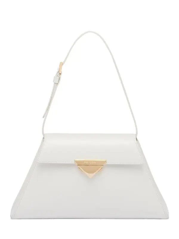 Prada Triangle Logo Foldover Top Shoulder Bag - White