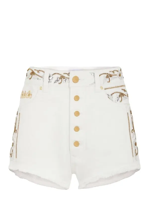 Rabanne Embellished Belt-loop Shorts - Off White