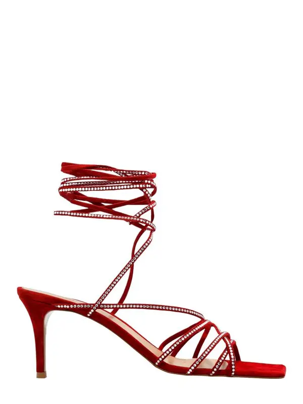 GIANVITO ROSSI Embellished Tie Fastening Sandals - Red