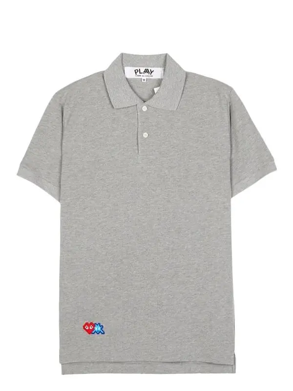 Play Comme Des Garcon Logo-appliqué Cotton Polo Shirt - Gray