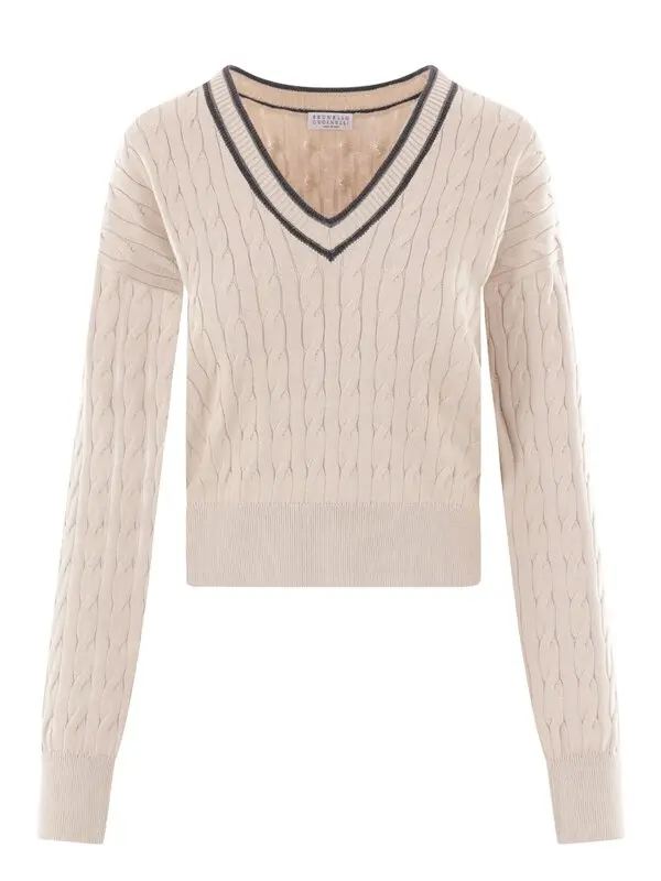 Brunello Cucinelli Cable-knit V-neck Jumper - Beige