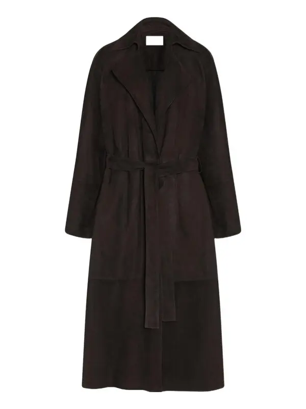 THE ROW Solana Belted Suede Trench Coat - Dark Brown