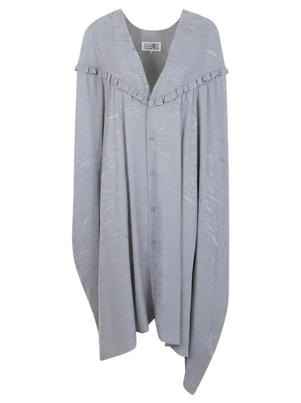 MAISON MARGIELA V-neck Midi Dress With Long Sleeves And Button Closure - Gray