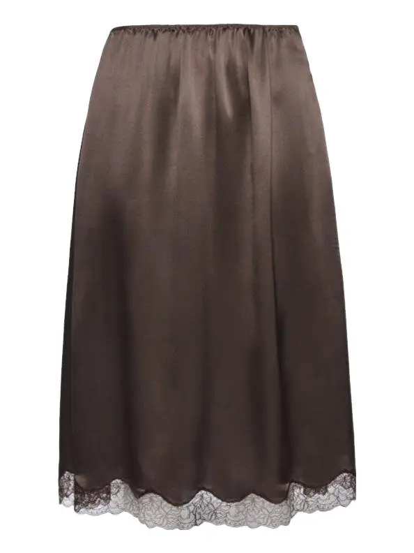 Magda Butrym Lace-trimmed Silk Midi Skirt - Brown