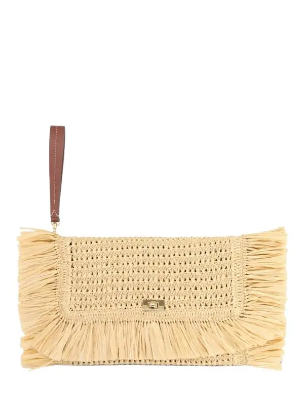 ANYA HINDMARCH Raffia Fringe Clutch - Nude