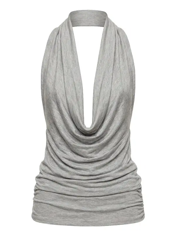 AYA MUSE Draped Halterneck Top - Gray