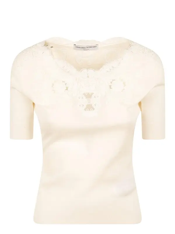 Ermanno Scervino Lace Paneled Knitted Top - White