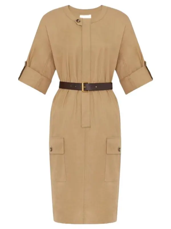 Saint Laurent Belted Midi Dress - Beige