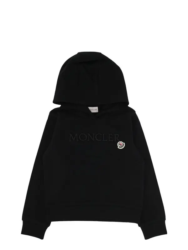 Moncler Logo Embroidered Hooded Long Sleeve Hoodie - Black